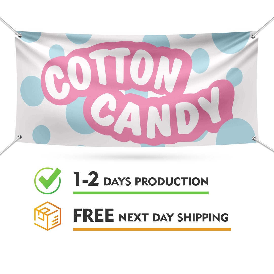 Cotton Candy Banner Sign - 13 Oz Heavy Duty Waterproof Cotton Candy ...