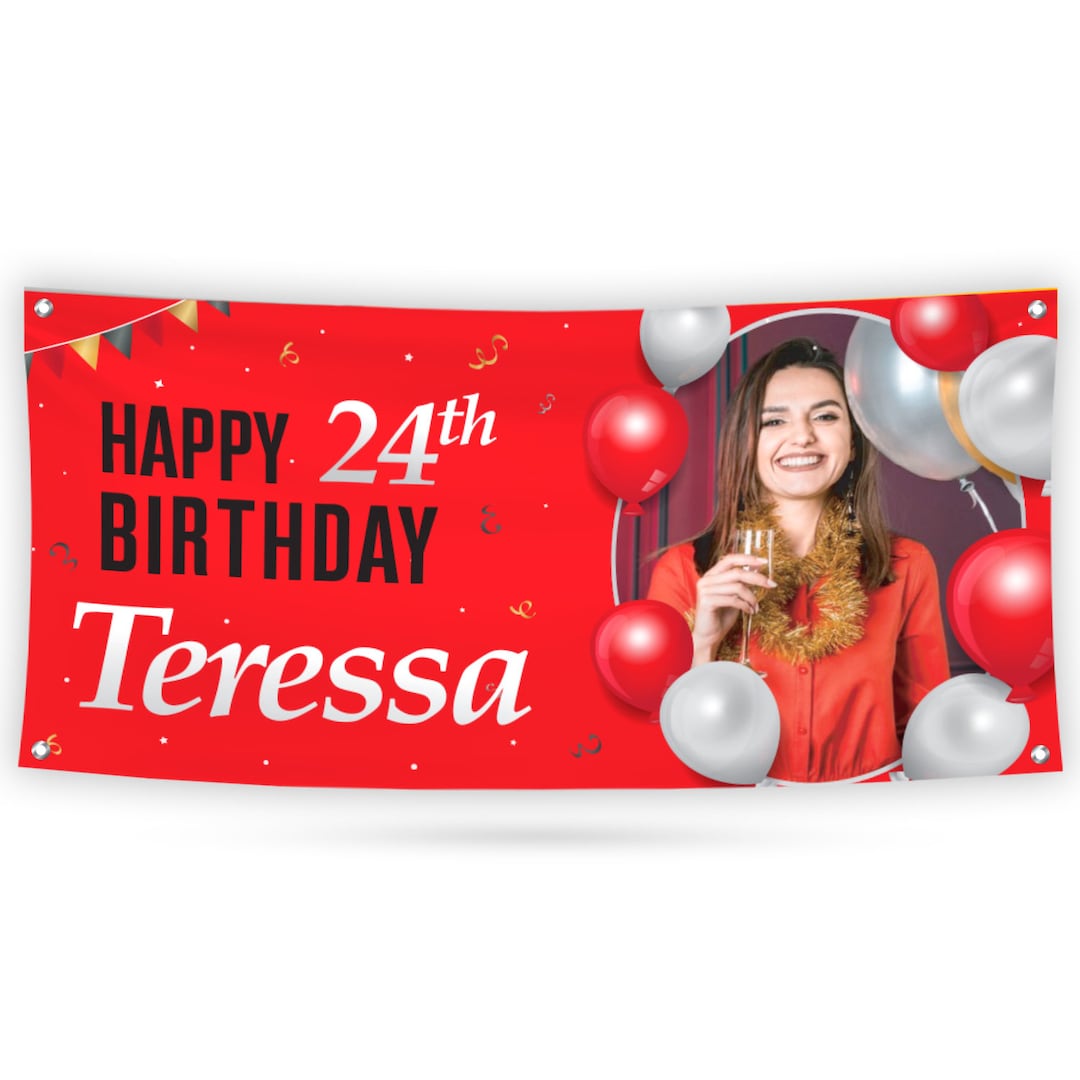 Custom Birthday Banner With Picture 13 Oz Waterproof Personalized ...