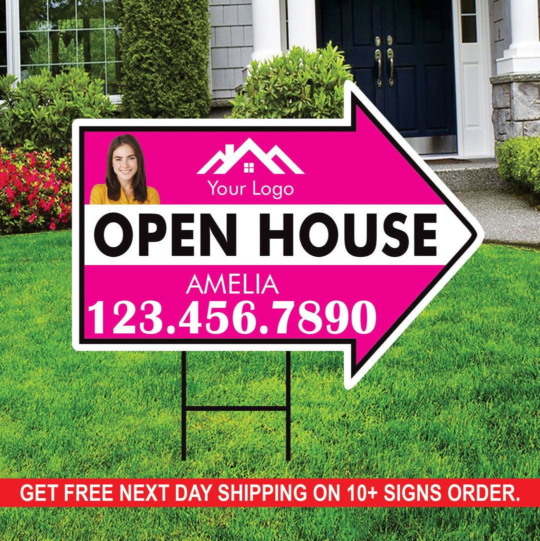 Custom Open House Arrow Yard Sign 18" X 24", 2 Sided Add Your Text ...