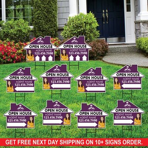 10 Pack Custom Open House Arrow Yard Sign 18" X 24", 2 Sided Add Your ...