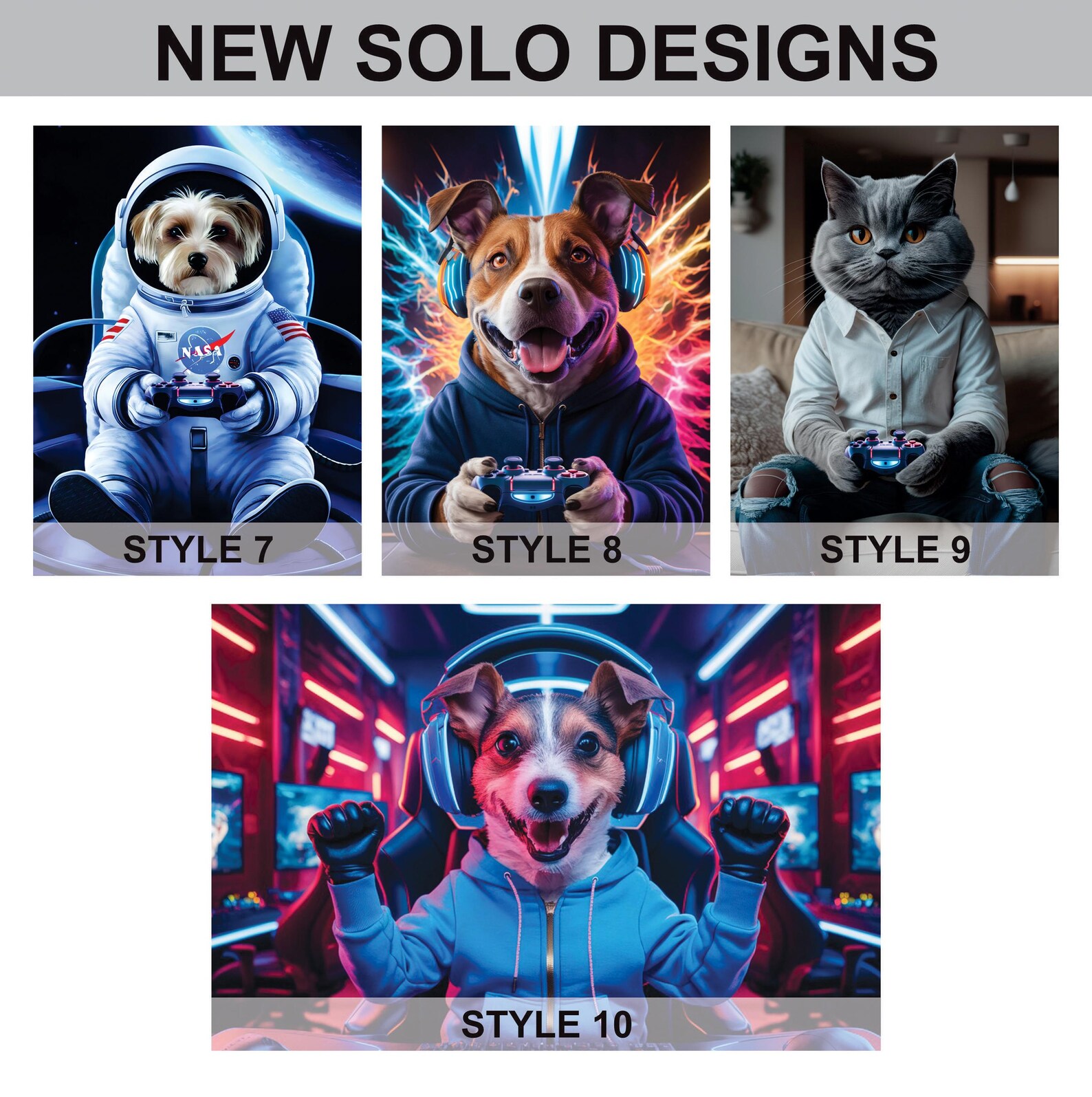 Custom Gamer Pet Portrait, Personalized Dog or Cat Painting, Gaming ...