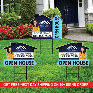 10 Pack Custom Open House Arrow Yard Sign 18" X 24", 2 Sided Add Your ...