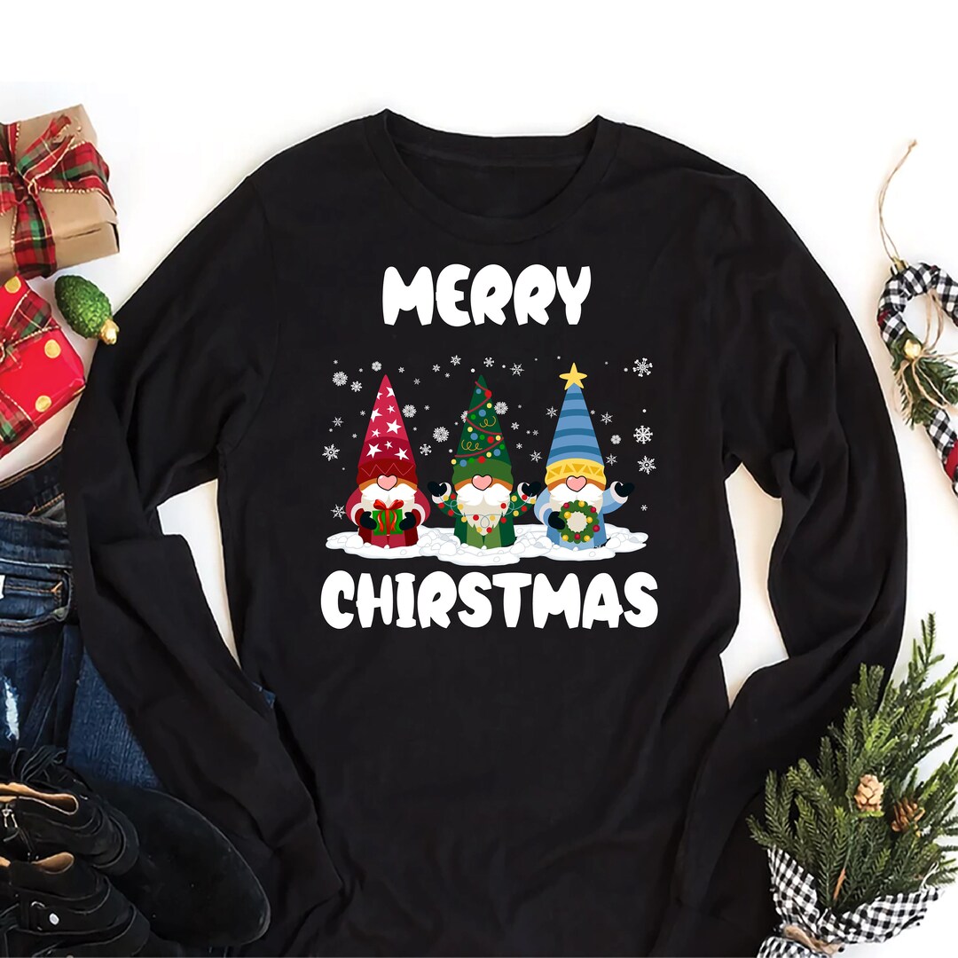 Merry Christmas Long Sleeve T-shirt, Christmas Gnomes Unisex Long ...