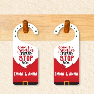 Santa Please Stop Here Personalized Door Hanger, Santa Doorknob Sign ...