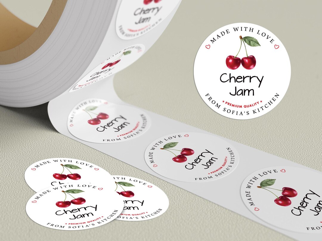 Personalized Cherry Jam Roll Labels, Custom Cherry Jam Product Stickers ...