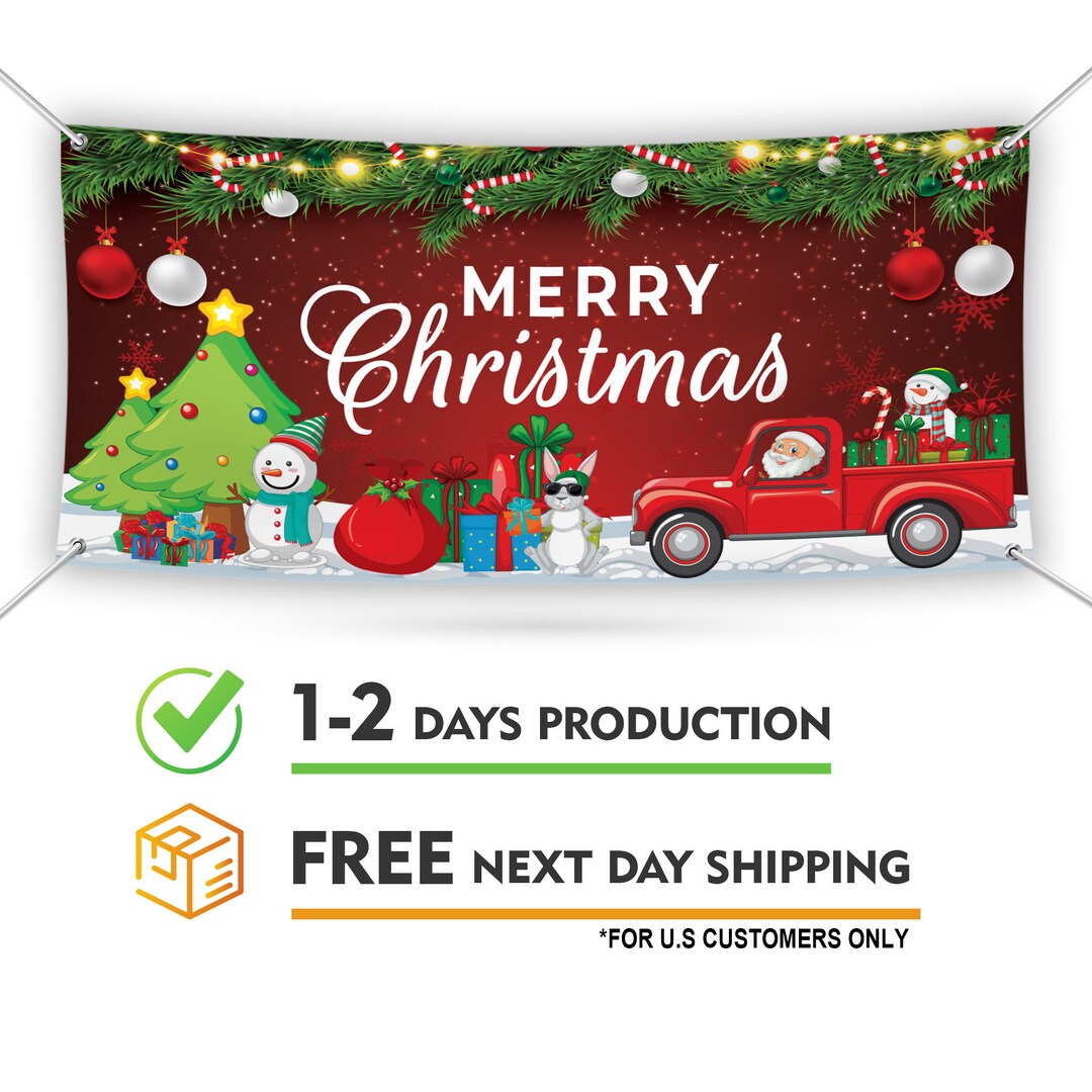 Merry Christmas Banner Outdoor, 13oz Christmas Fence Banner for ...