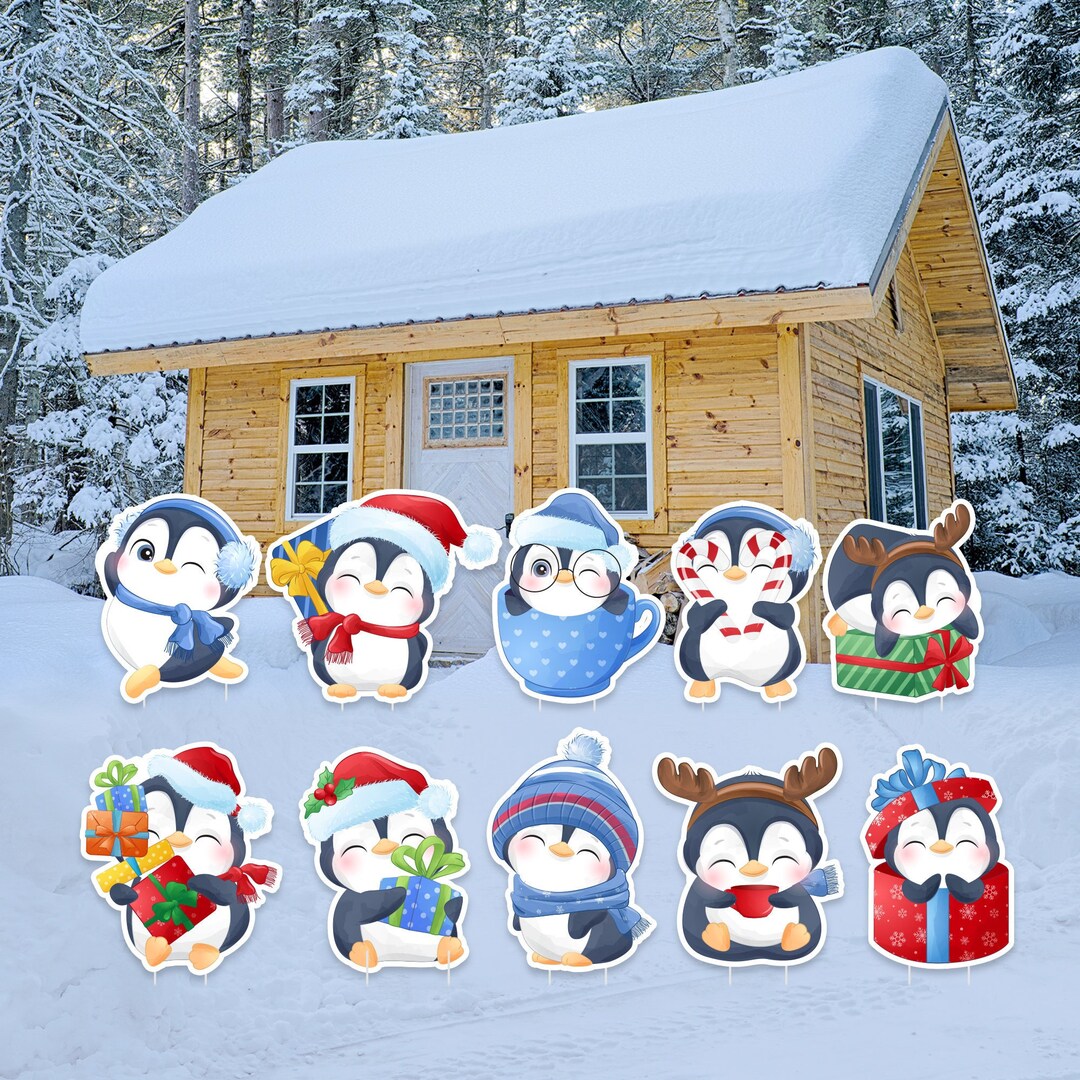 Christmas Penguins Yard Signs Merry Christmas Props Yard Stakes for ...