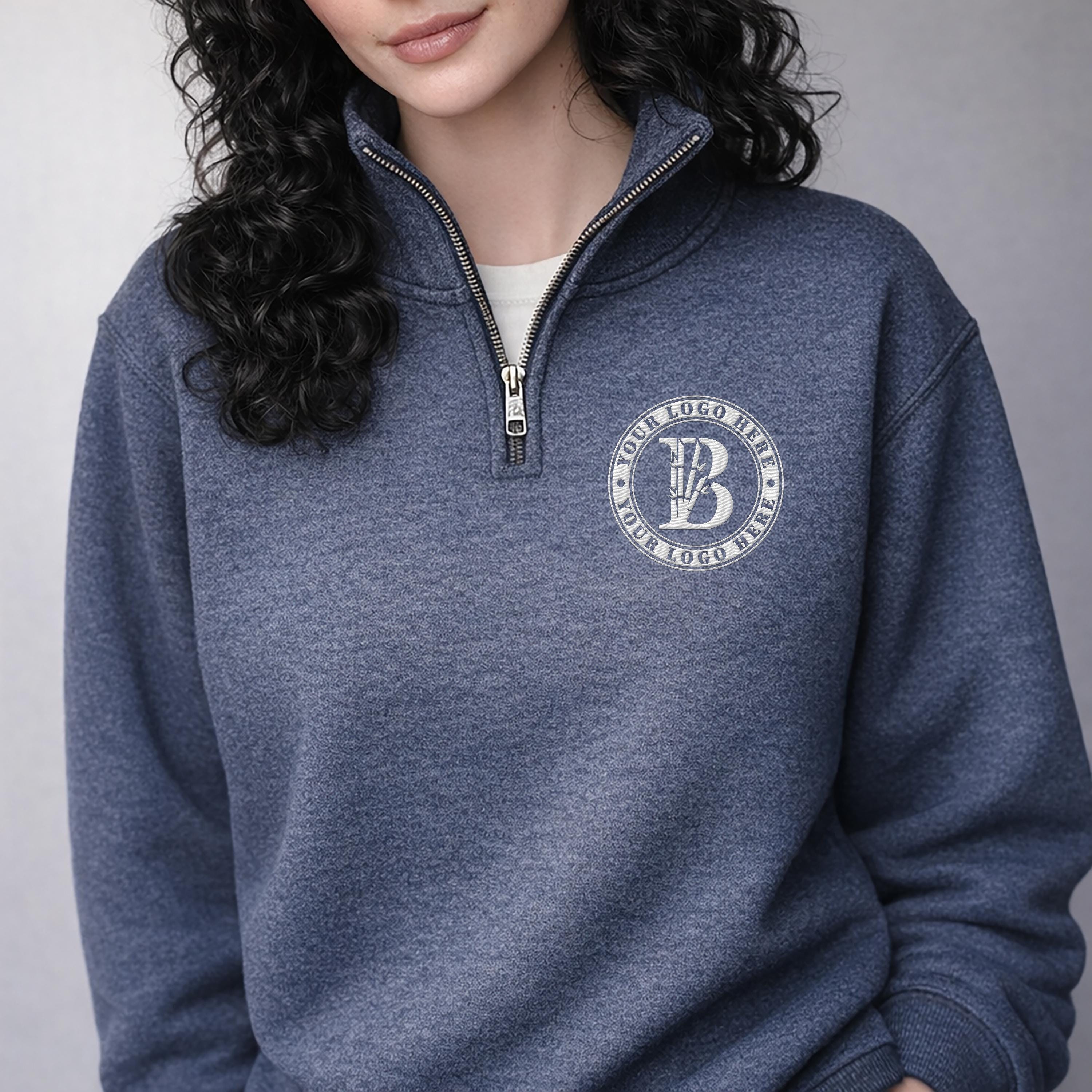 Embroidered Custom Logo Quarter Zip Sweatshirt, Personalized Logo Zip ...