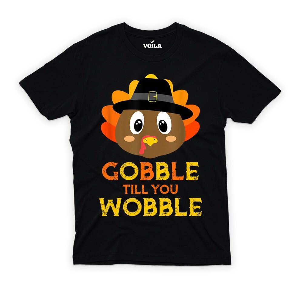 Gobble Til You Wobble Shirt for Men, Thanksgiving Women V Neck Shirt ...