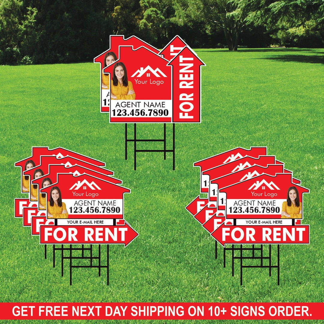 10 Pack Custom for Rent Arrow Yard Sign 18" X 24", 2 Sided Add Your ...