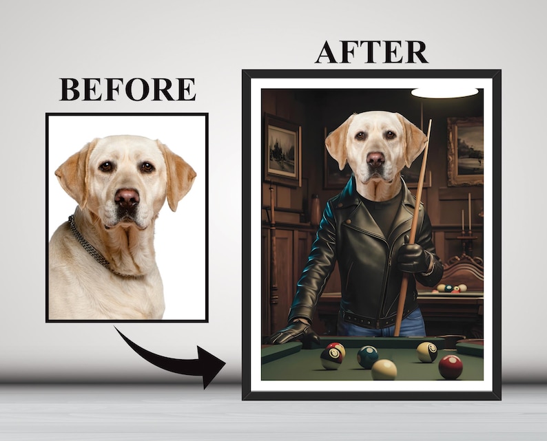 Custom Billiard Player Pet Portrait, Personalized Dog or Cat Painting ...