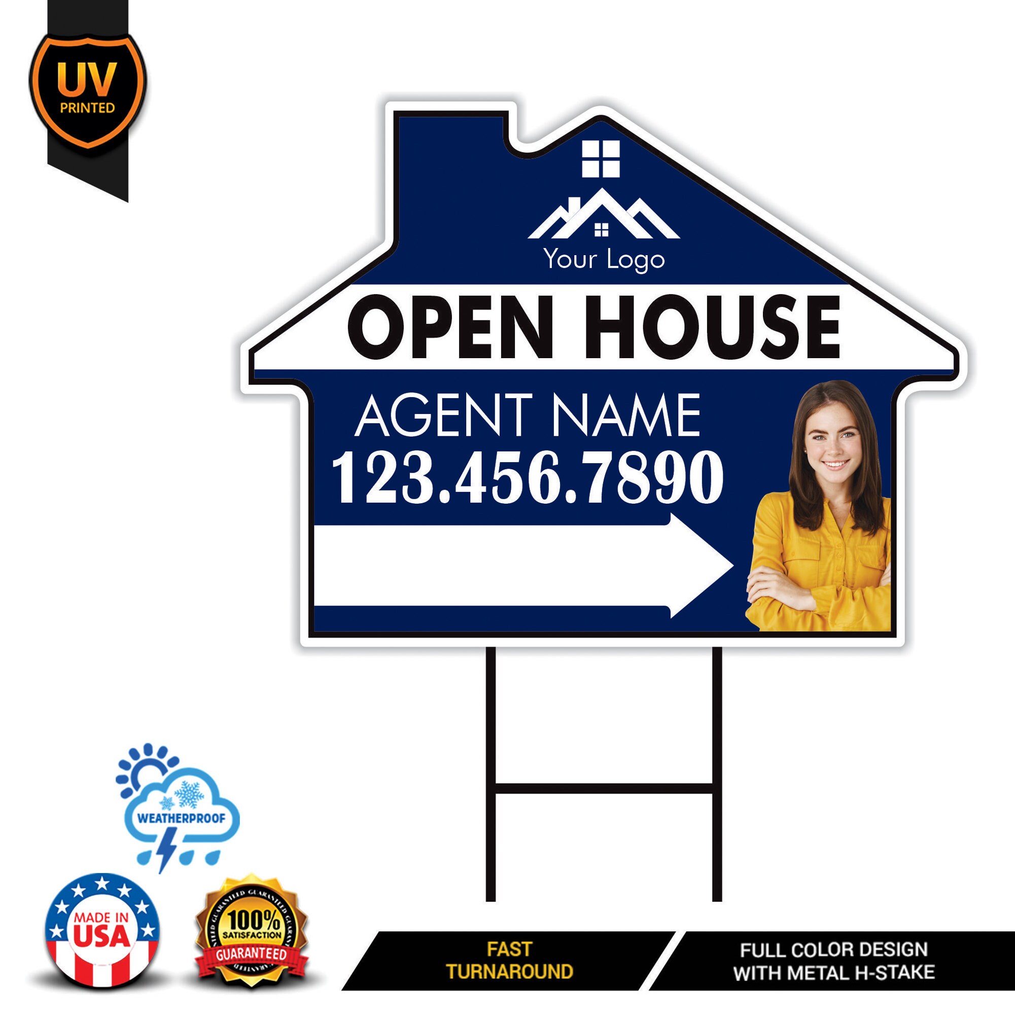 10 Pack Custom Open House Arrow Yard Sign 18" X 24", 2 Sided Add Your ...
