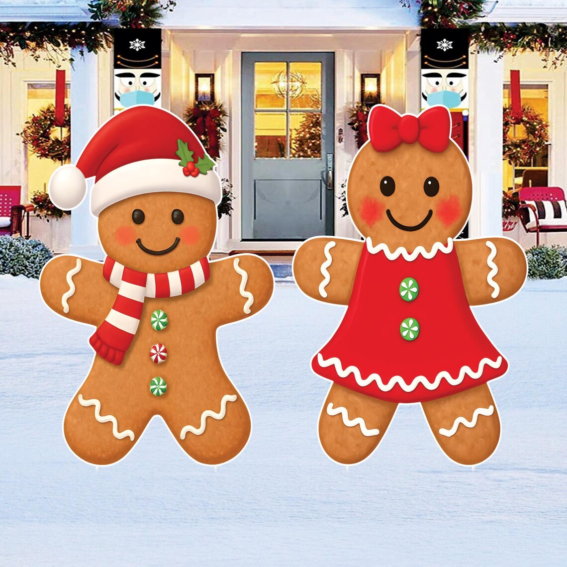 Christmas Gingerbread Boy & Girl Yard Signs, Outdoor Holiday Lawn ...
