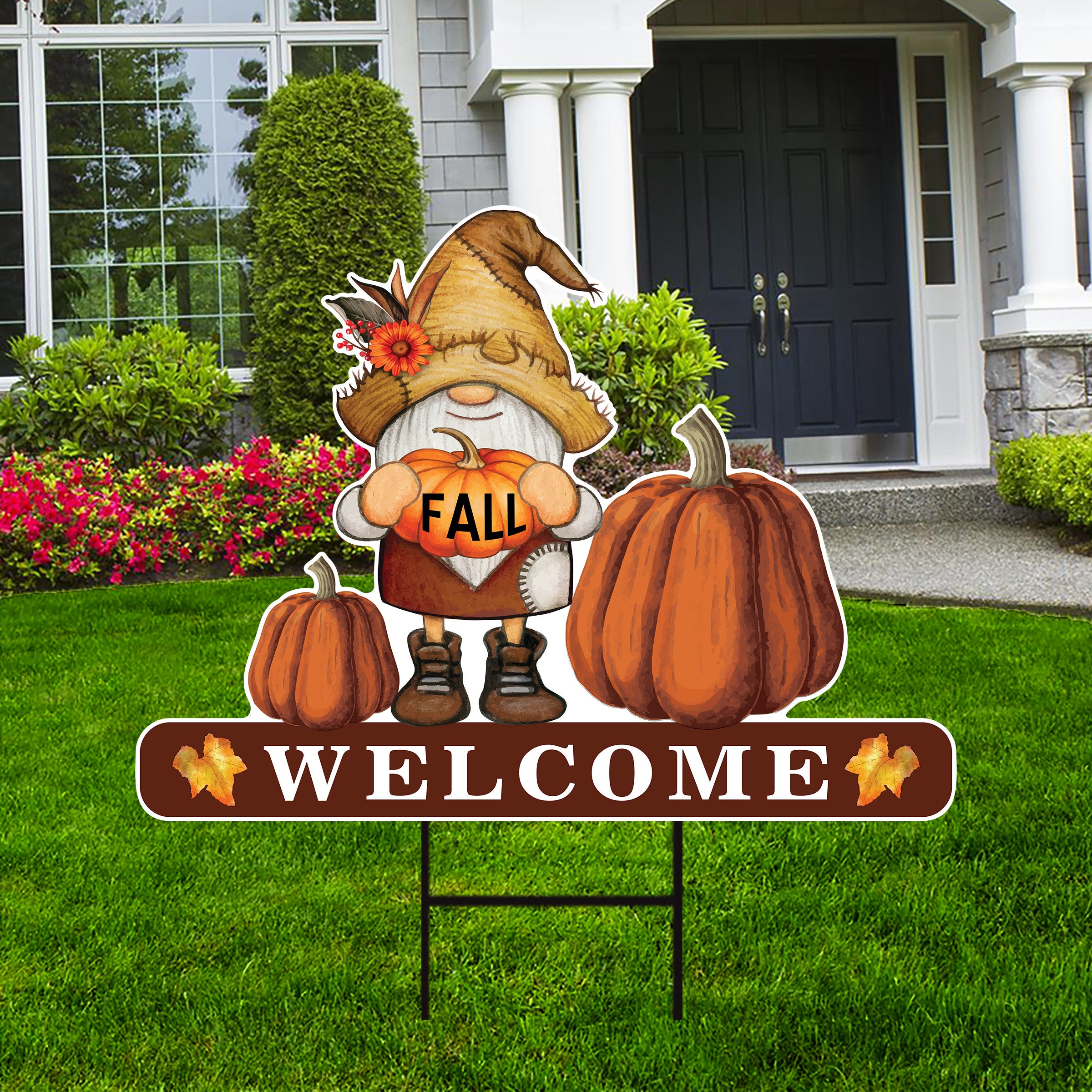 Happy Fall Yard Sign, Harvest Fall Autumn Decor, Pumpkins Gnomes Maple ...