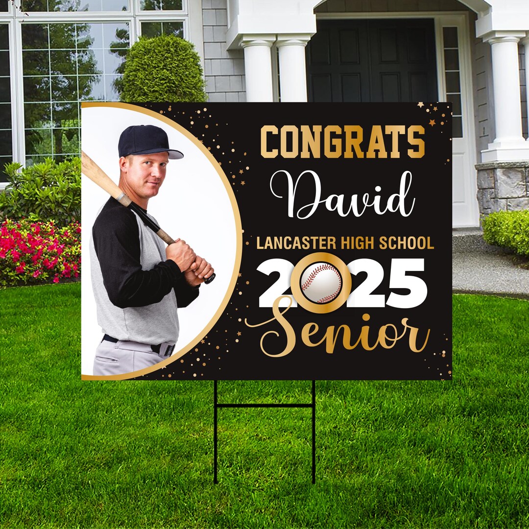 Personalized 2025 Senior Baseball Yard Sign With Photo, High School ...