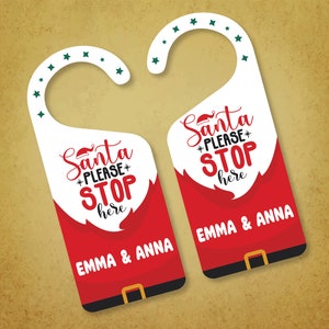 Santa Please Stop Here Personalized Door Hanger, Santa Doorknob Sign ...