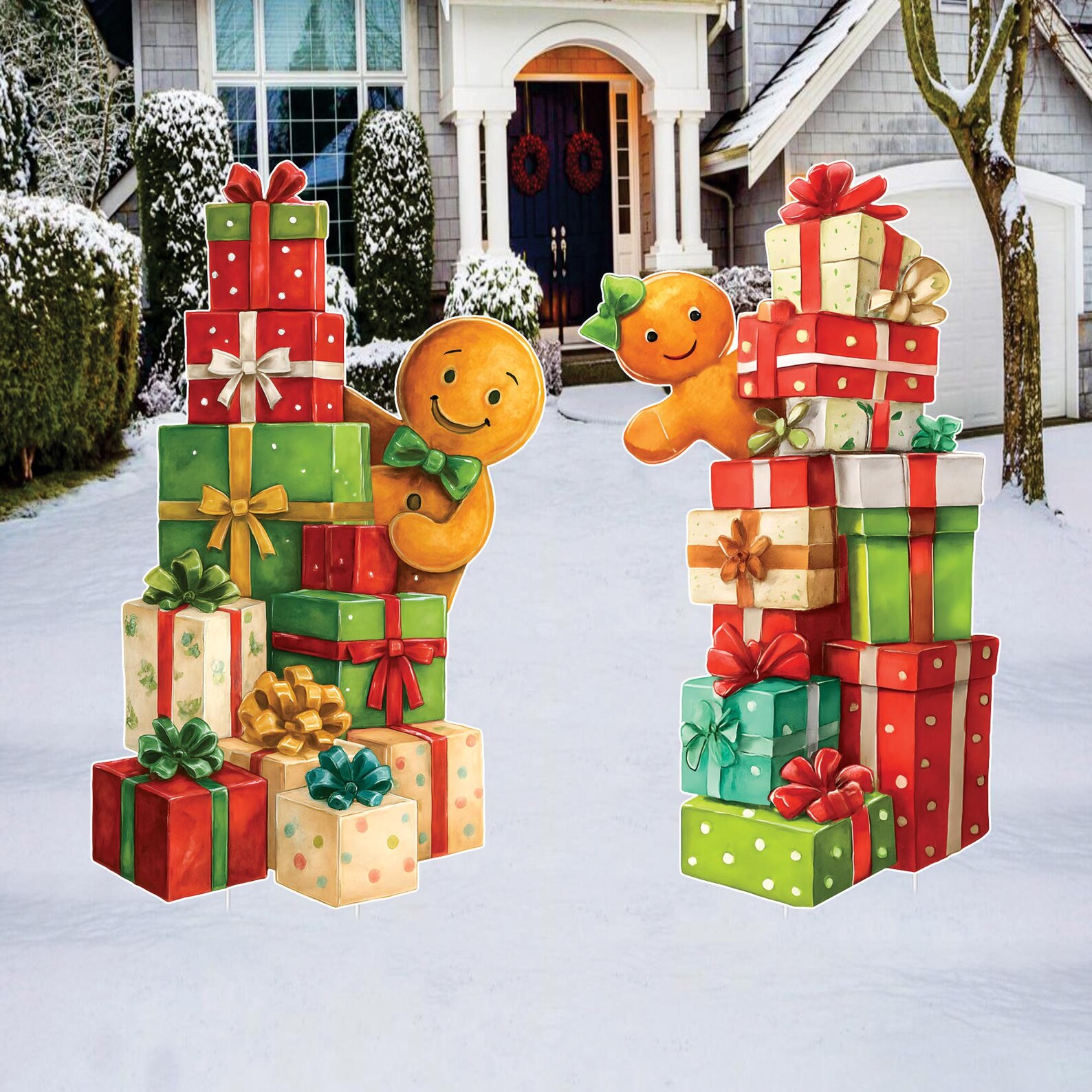 Gingerbread Couple Yard Sign, Christmas Outdoor Decorations With Gift ...