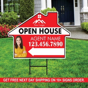 10 Pack Custom Open House Arrow Yard Sign 18" X 24", 2 Sided Add Your ...