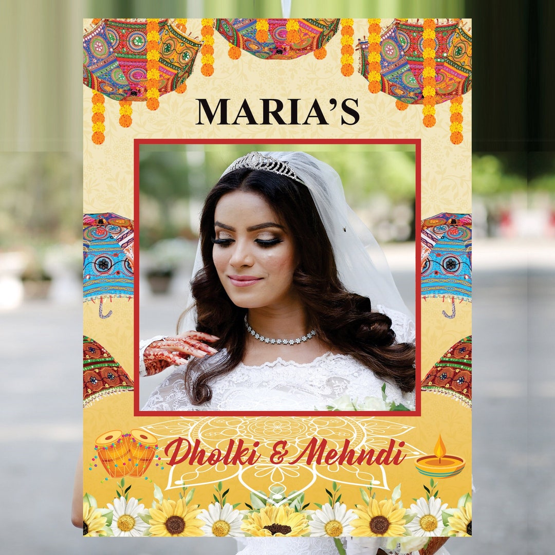 Personalized Dholki Mehndi Selfie Frame, Mehndi Selfie Frame, Photo ...