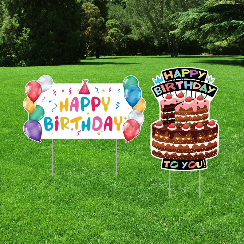 Happy Birthday Cake Yard Sign Coroplast Birthday Balloons - Etsy