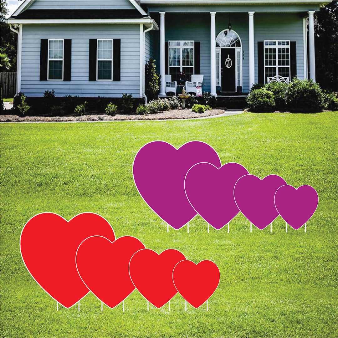 Valentine Heart Yard Sign Set, Red and Purple Heart Lawn Decorations ...