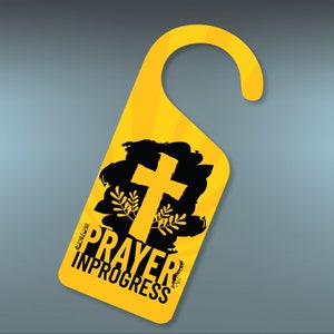 Prayer in Progress Religious Cross Door Hanger, Doorknob Sign, PVC Door ...