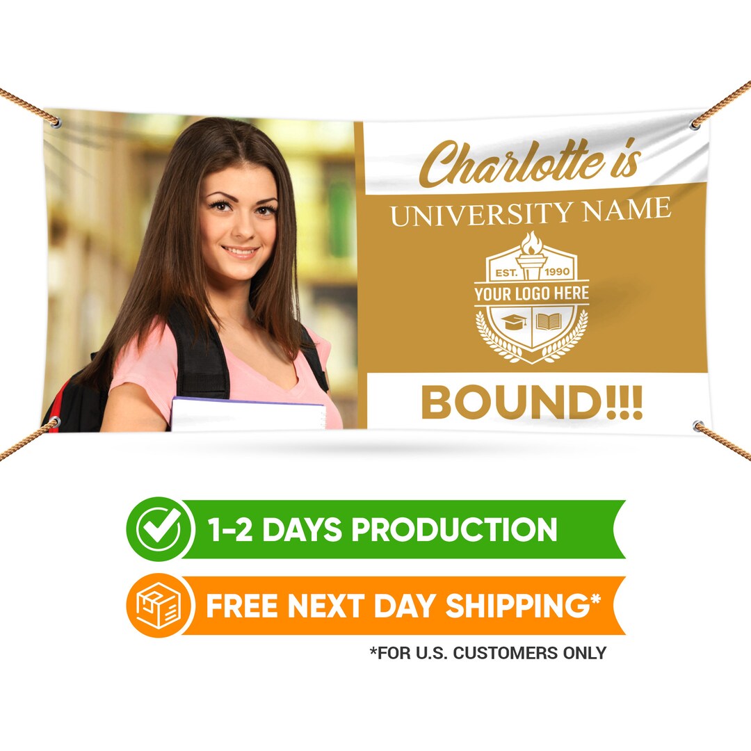 Personalized College Bound Banner Sign With Photo 13 Oz Custom Logo ...