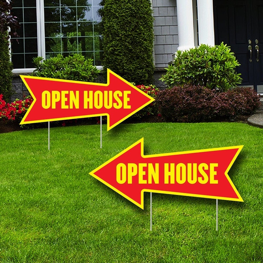 Pack of 2 Open House Yard Signs With Arrows 23" X 10" - Coroplast Open ...
