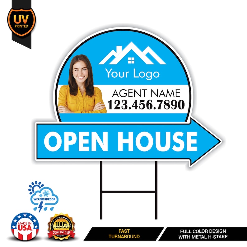 Custom Open House Arrow Yard Sign 18" X 24", 2 Sided Add Your Text ...