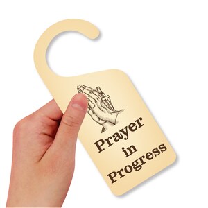 Prayer in Progress Religious Cross Door Hanger, Doorknob Sign, PVC Door ...