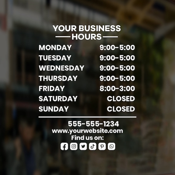 Store Hours Decal Business Hours Clear Cling Vinyl Sticker - Etsy