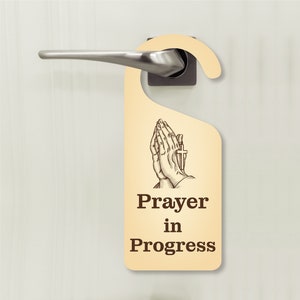 Prayer in Progress Religious Cross Door Hanger, Doorknob Sign, PVC Door ...