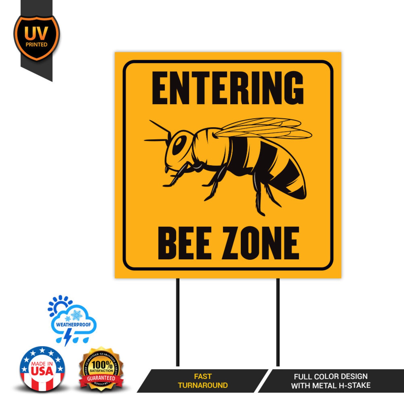 Pack of 3 Entering Bee Zone Yard Sign - Coroplast Honeybee Warning Sign ...