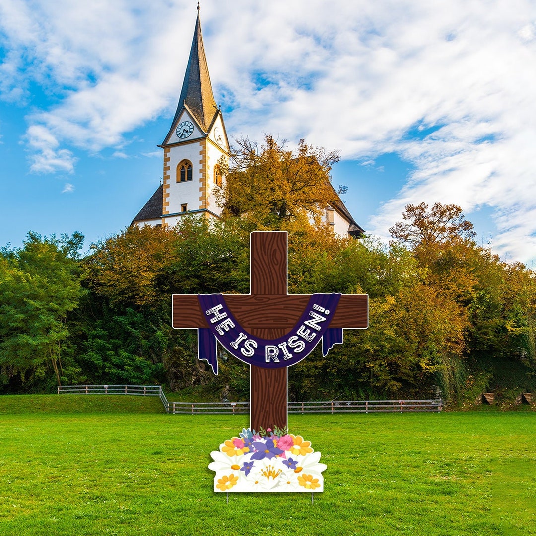 Happy Easter Yard Sign Cutout - Easter Cross Yard Decorations for Happy ...