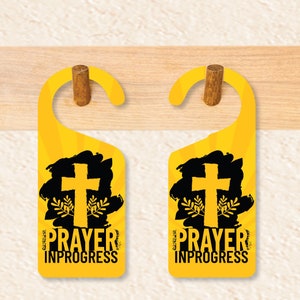 Prayer in Progress Religious Cross Door Hanger, Doorknob Sign, PVC Door ...