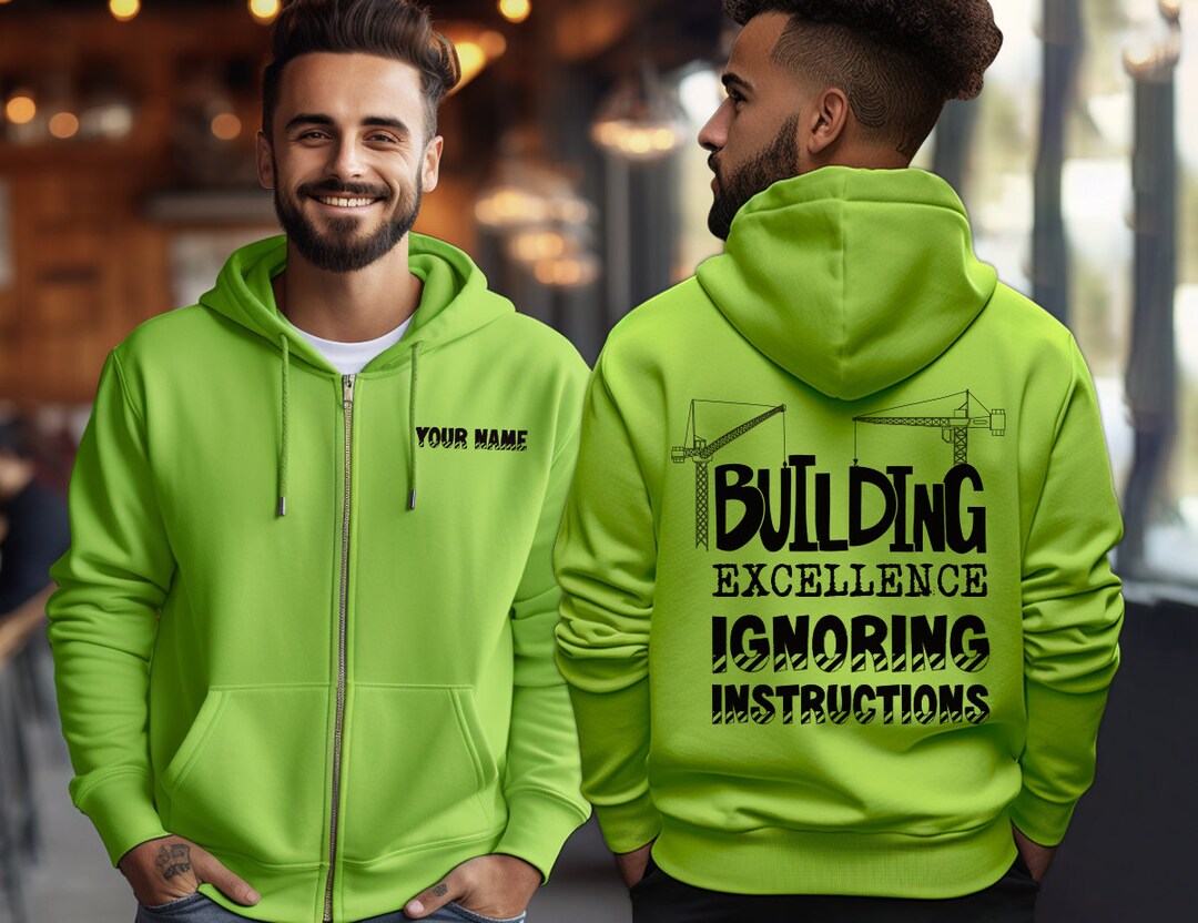 Custom Safety Green Unisex Zip up Hoodie, Plain Fleece Personalized ...