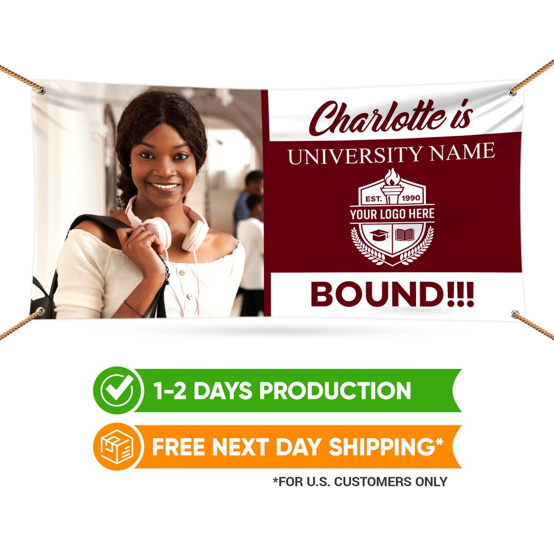 Personalized College Bound Banner Sign With Photo - 13 Oz Custom Logo ...