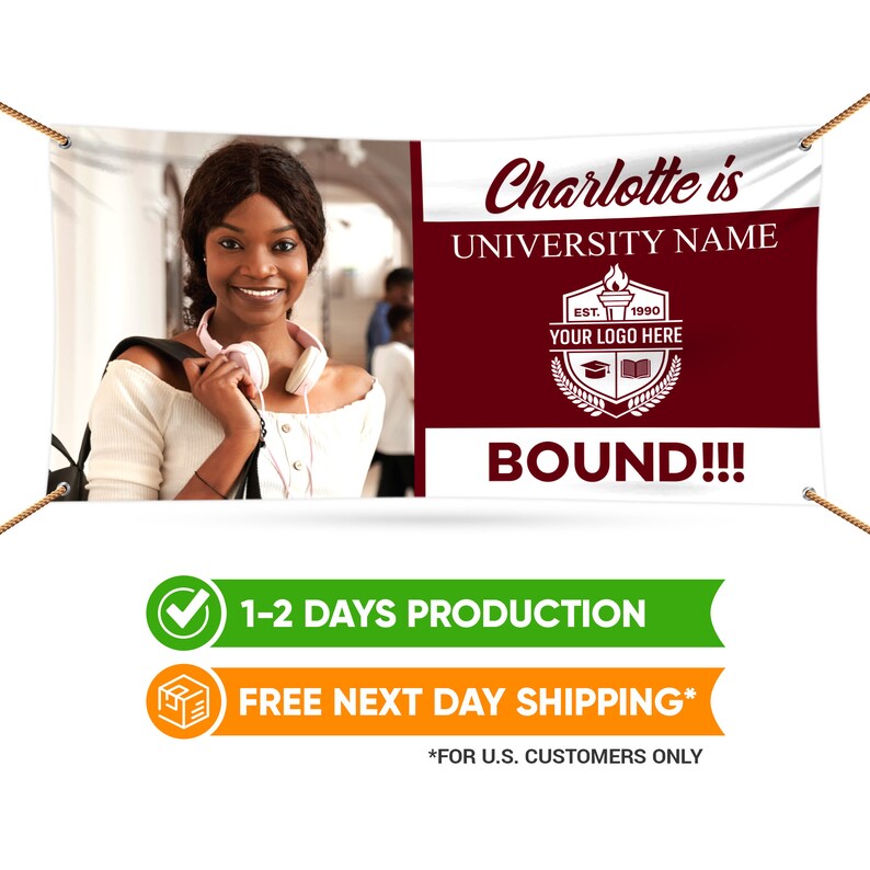 Personalized College Bound Banner Sign With Photo - 13 Oz Custom Logo ...