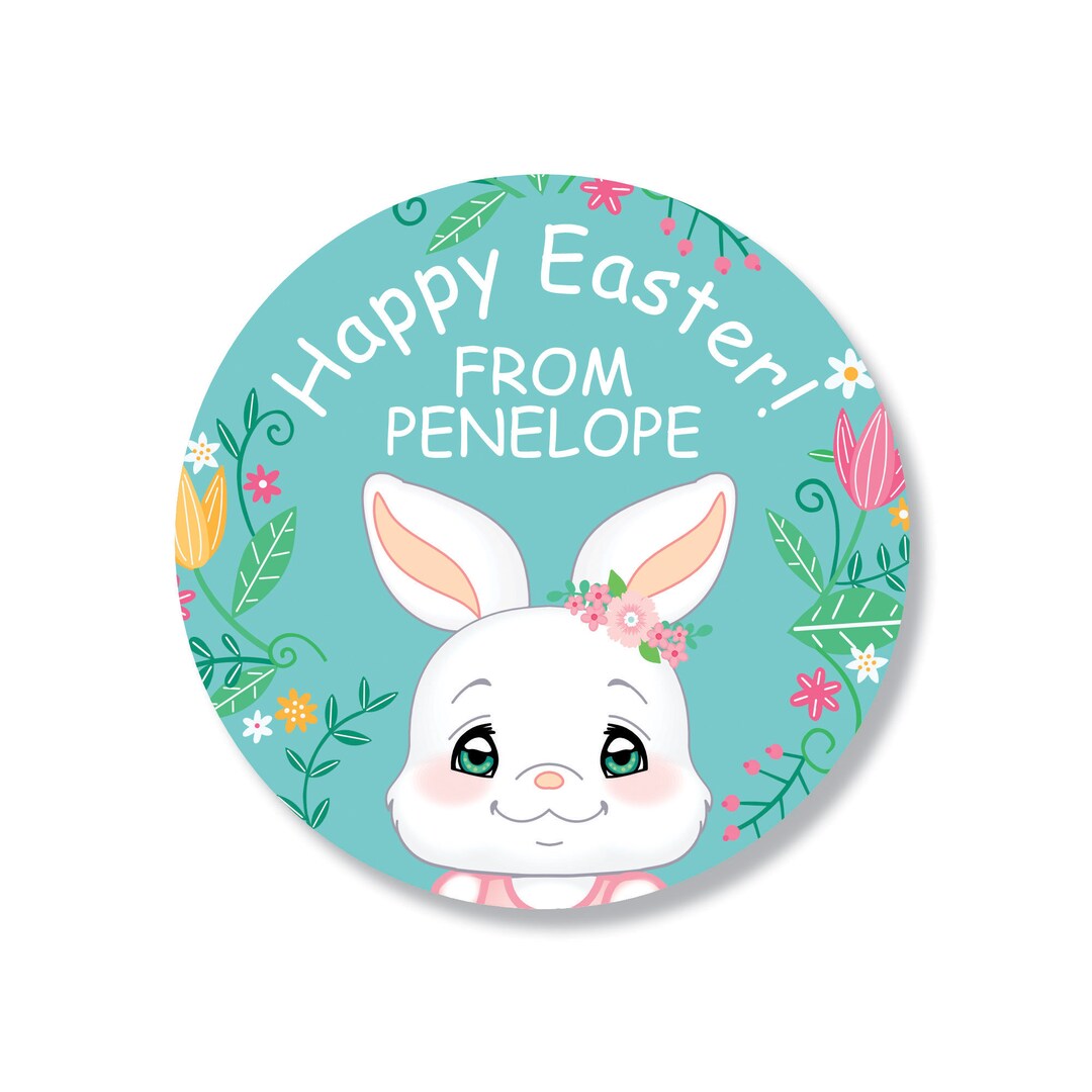 Personalized Easter Stickers, Custom Easter Bunny Stickers, Bunny Hoppy ...