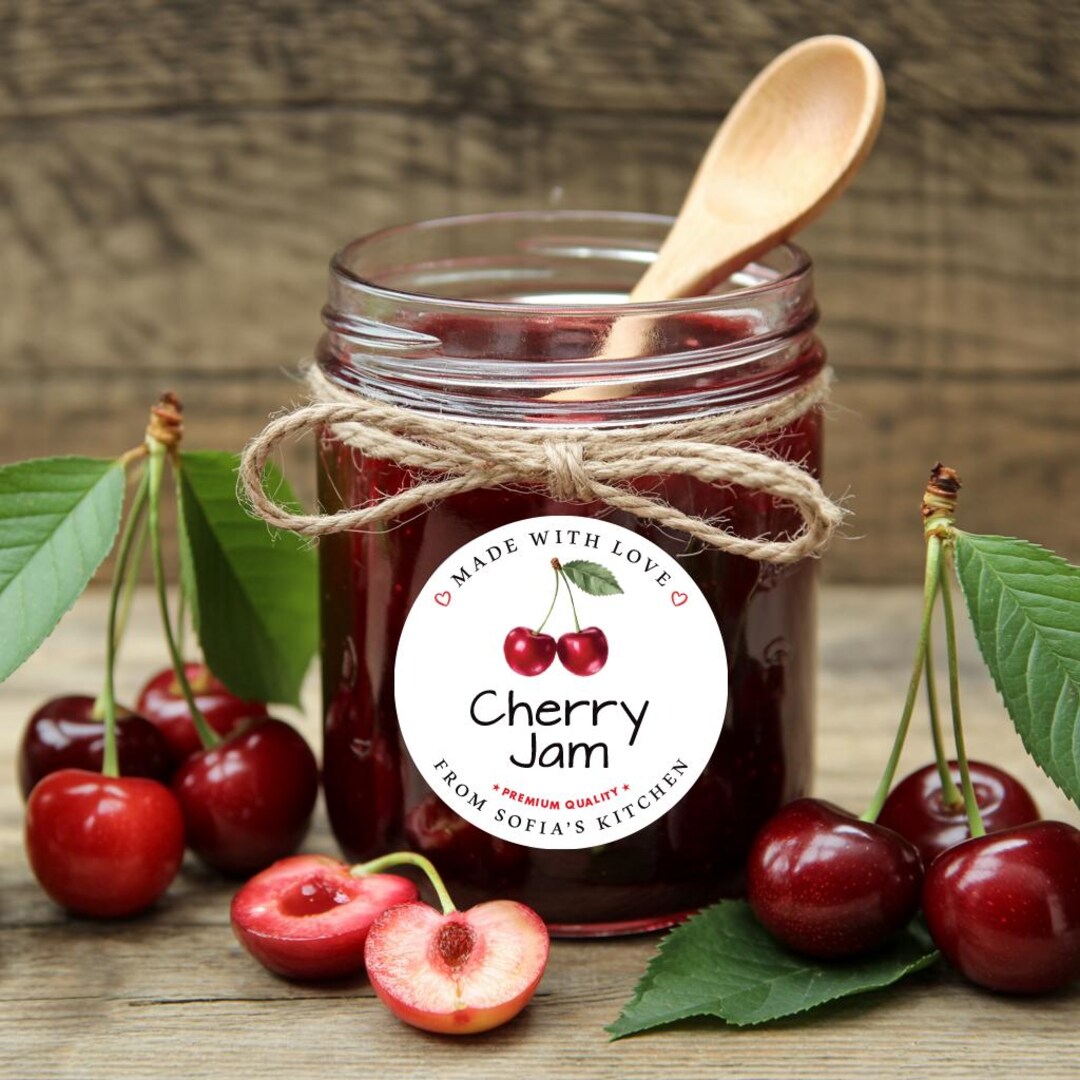 Personalized Cherry Jam Roll Labels, Custom Cherry Jam Product Stickers ...
