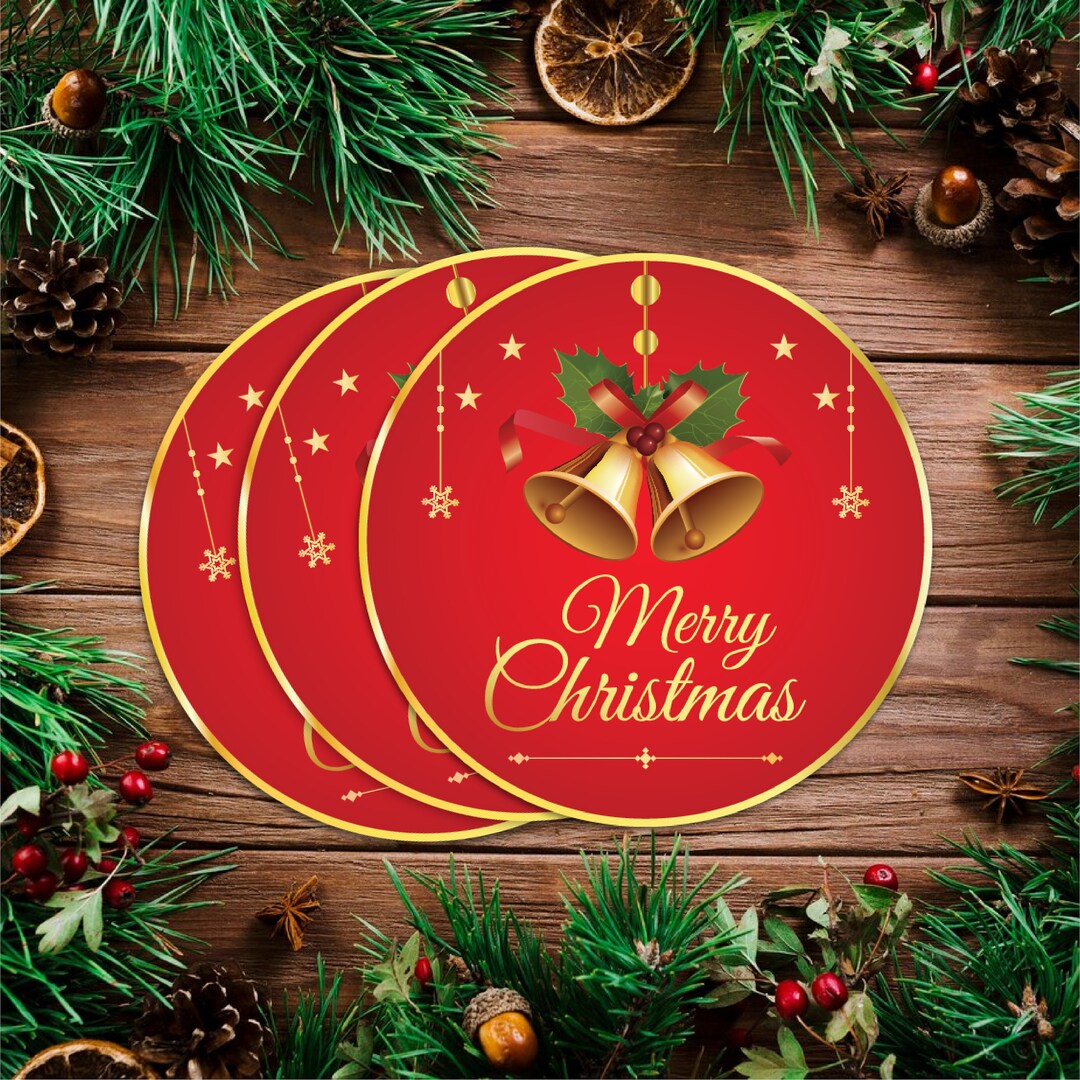 Christmas Stickers - Round Labels for Gifts, Cards, Bags, Envelopes ...