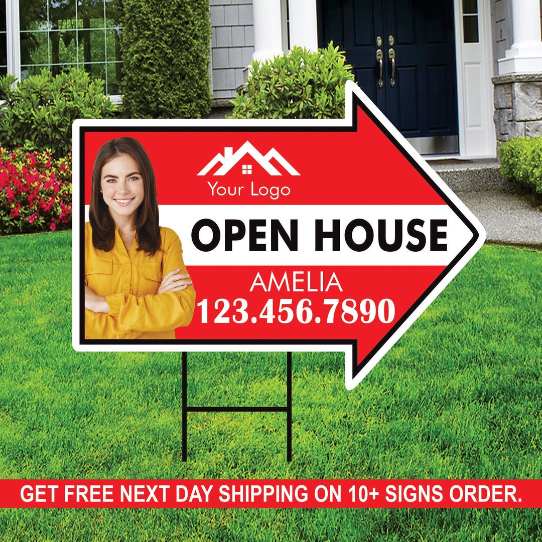 Custom Open House Arrow Yard Sign 18" X 24", 2 Sided Add Your Text ...