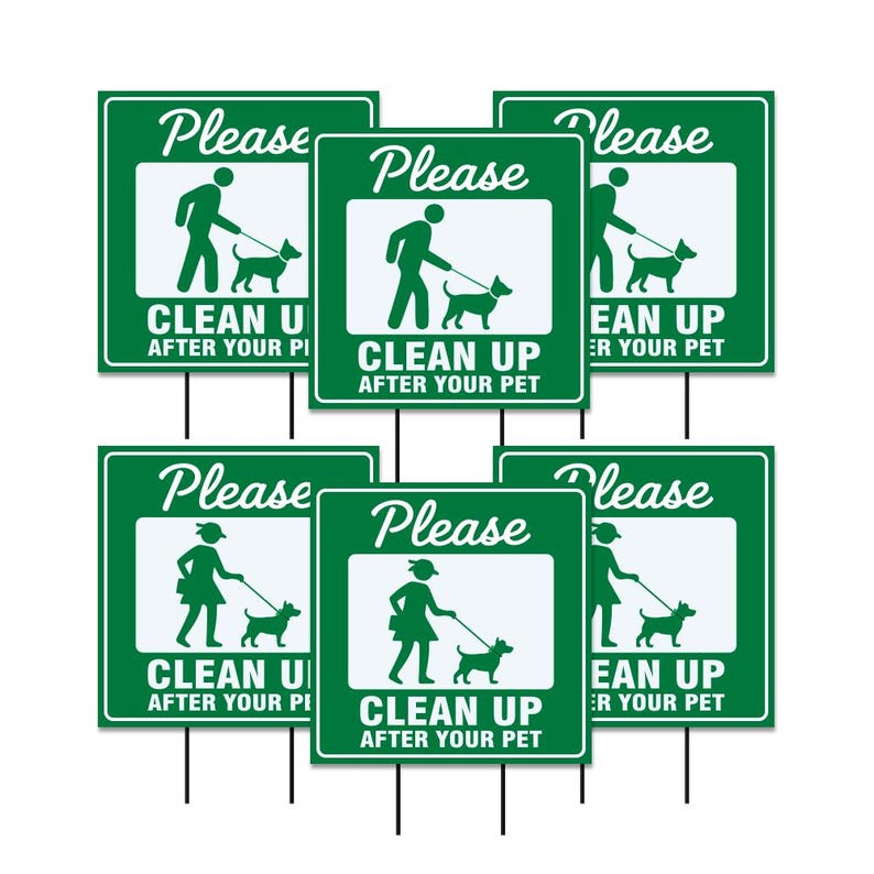 Pack of 6 Please Clean up After Your Pet Yard Sign - Coroplast Keep off ...