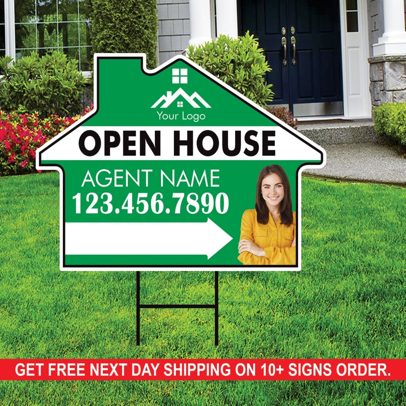 10 Pack Custom Open House Arrow Yard Sign 18" X 24", 2 Sided Add Your ...
