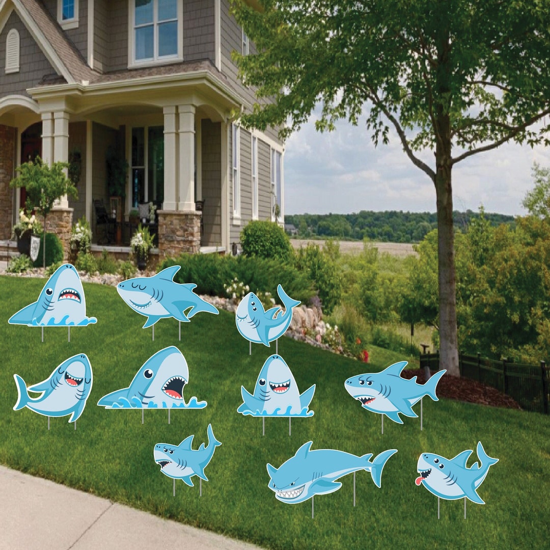 Shark Zone Yard Sign Cutouts, Jawsome Shark Decorations Theme Birthday ...