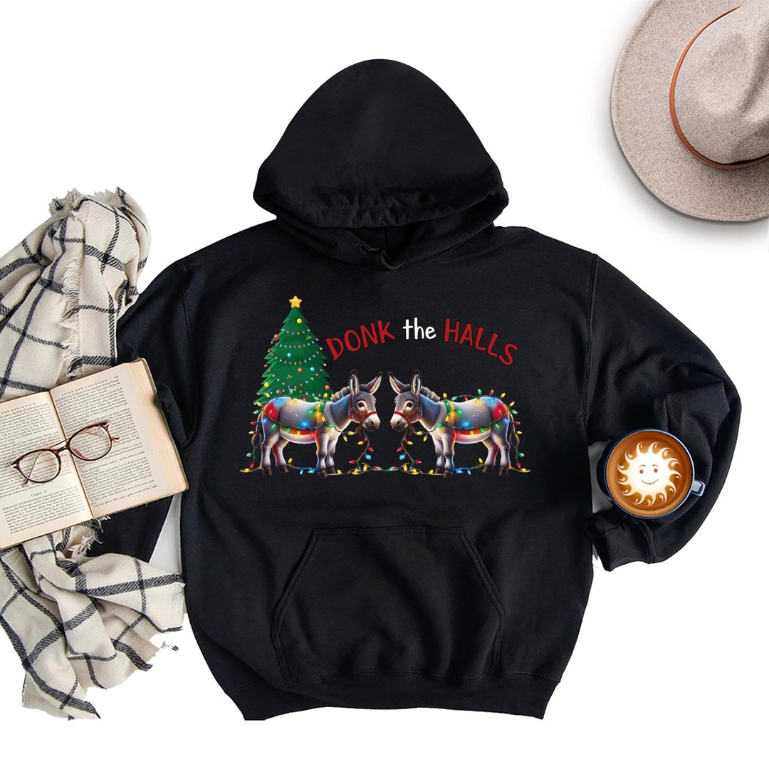 Donkeys Tangled in Christmas Lights Hoodie, Funny Christmas Shirt ...