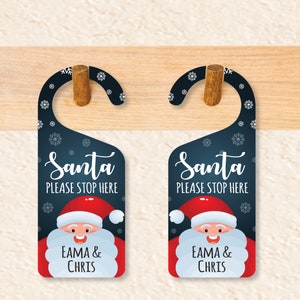 Santa Please Stop Here Personalized Door Hanger, Santa Doorknob Sign ...