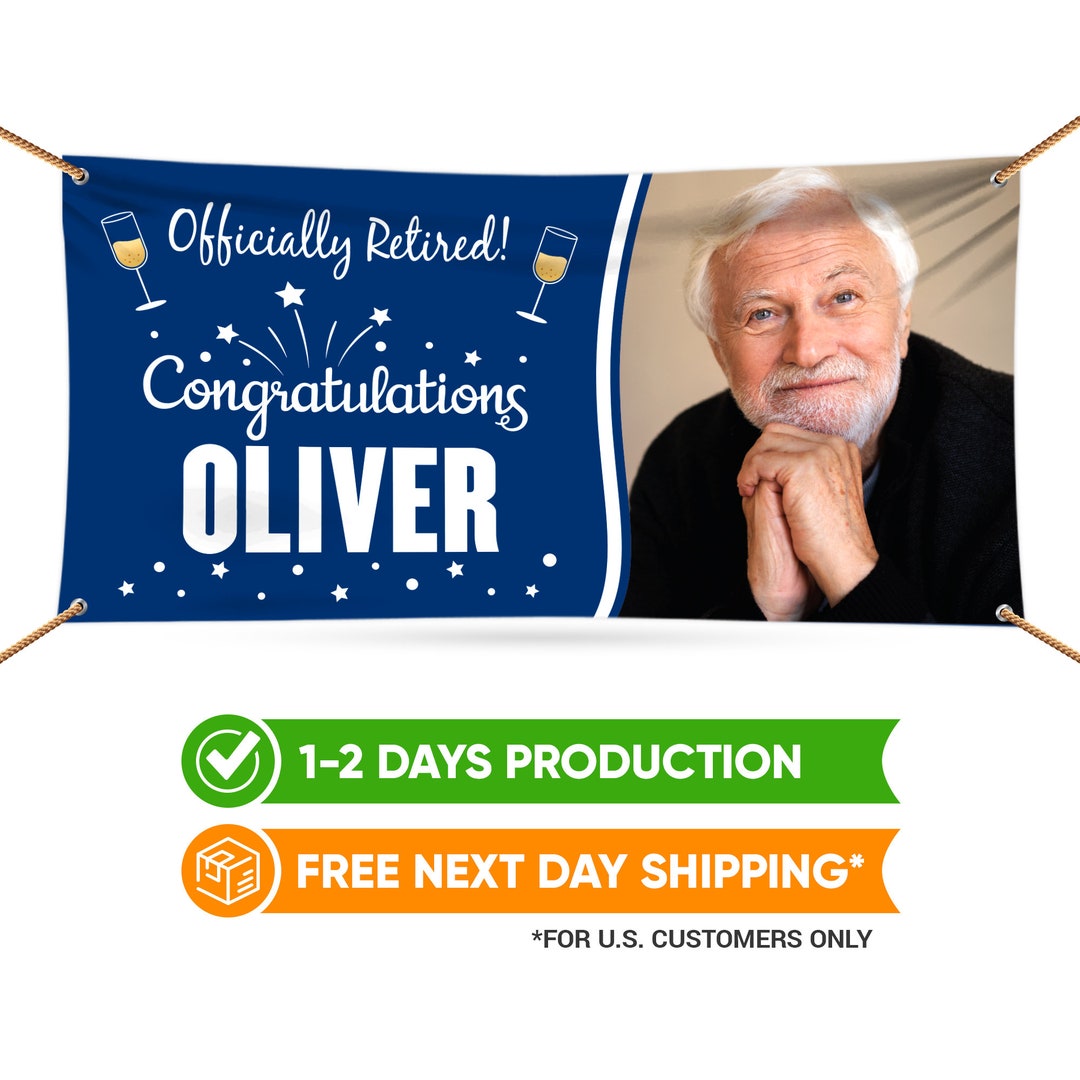 Retirement Personalized Banner Sign With Photo - 13 Oz Waterproof ...