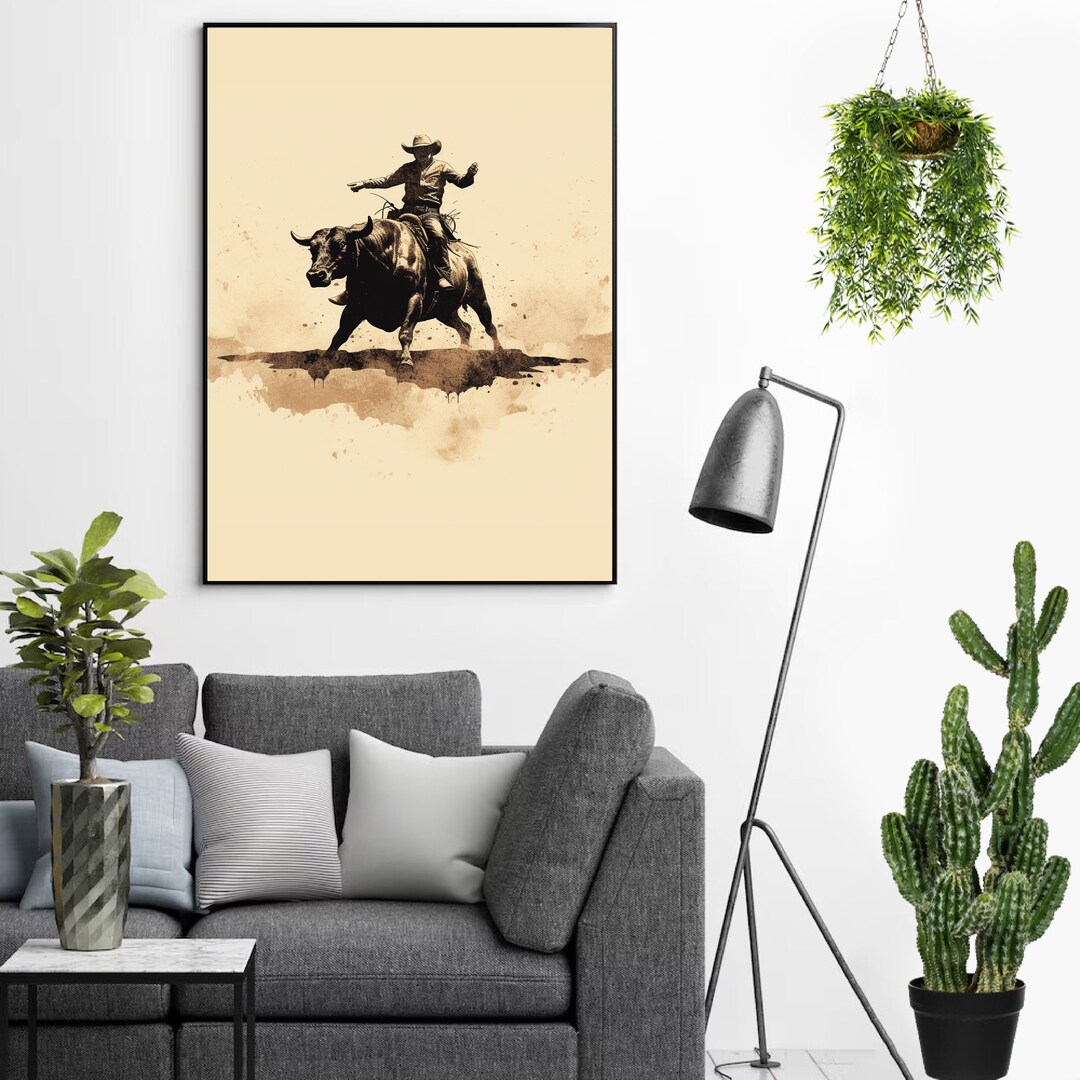 Bull Rider Wall Art, Southwestern Decor, Cowboy Wall Art, Boho ...