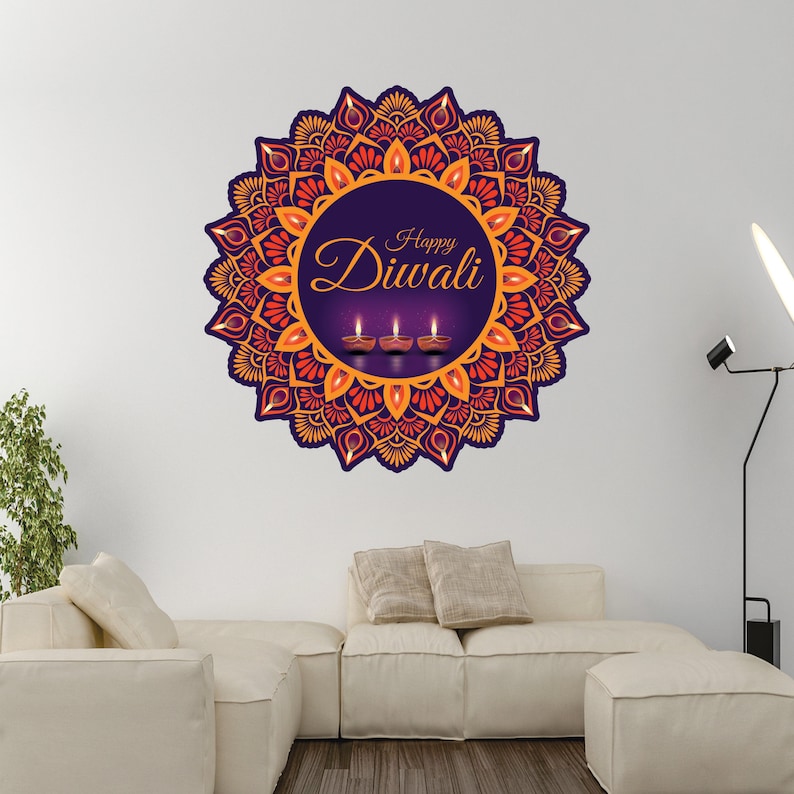 Diwali Wall Decal - Diwali Diya Wall Sticker - Vinyl Decal Indian ...